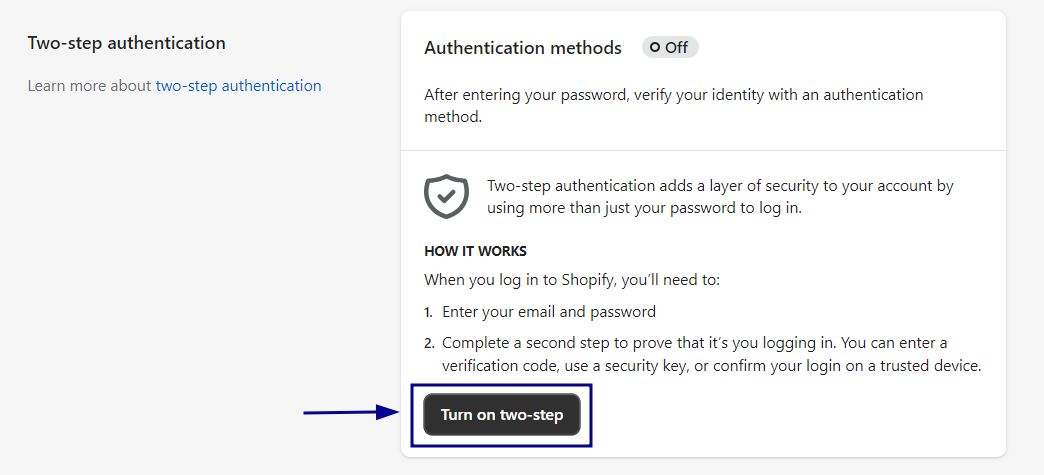 How to Enable Two-Step Authentication (2FA) for Your Shopify Staff Accounts